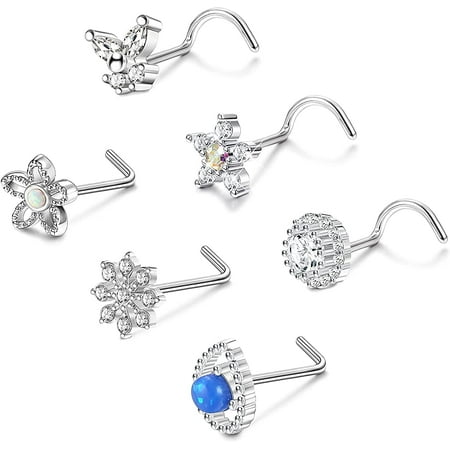 Jicidcha 6PCS 20G Flower Nose Rings L Shape Nose Rings Butterfly Nose ...