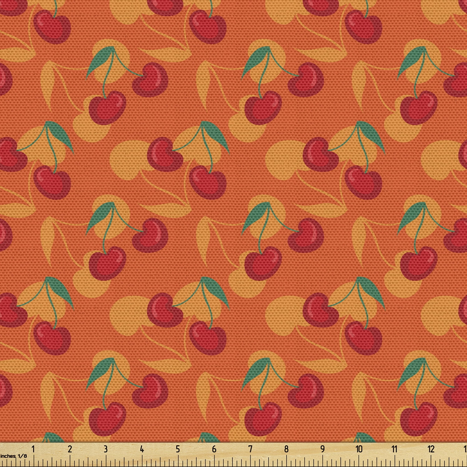 Fruits Sofa Upholstery Fabric by the Yard, Cherry Branches and Leaves ...