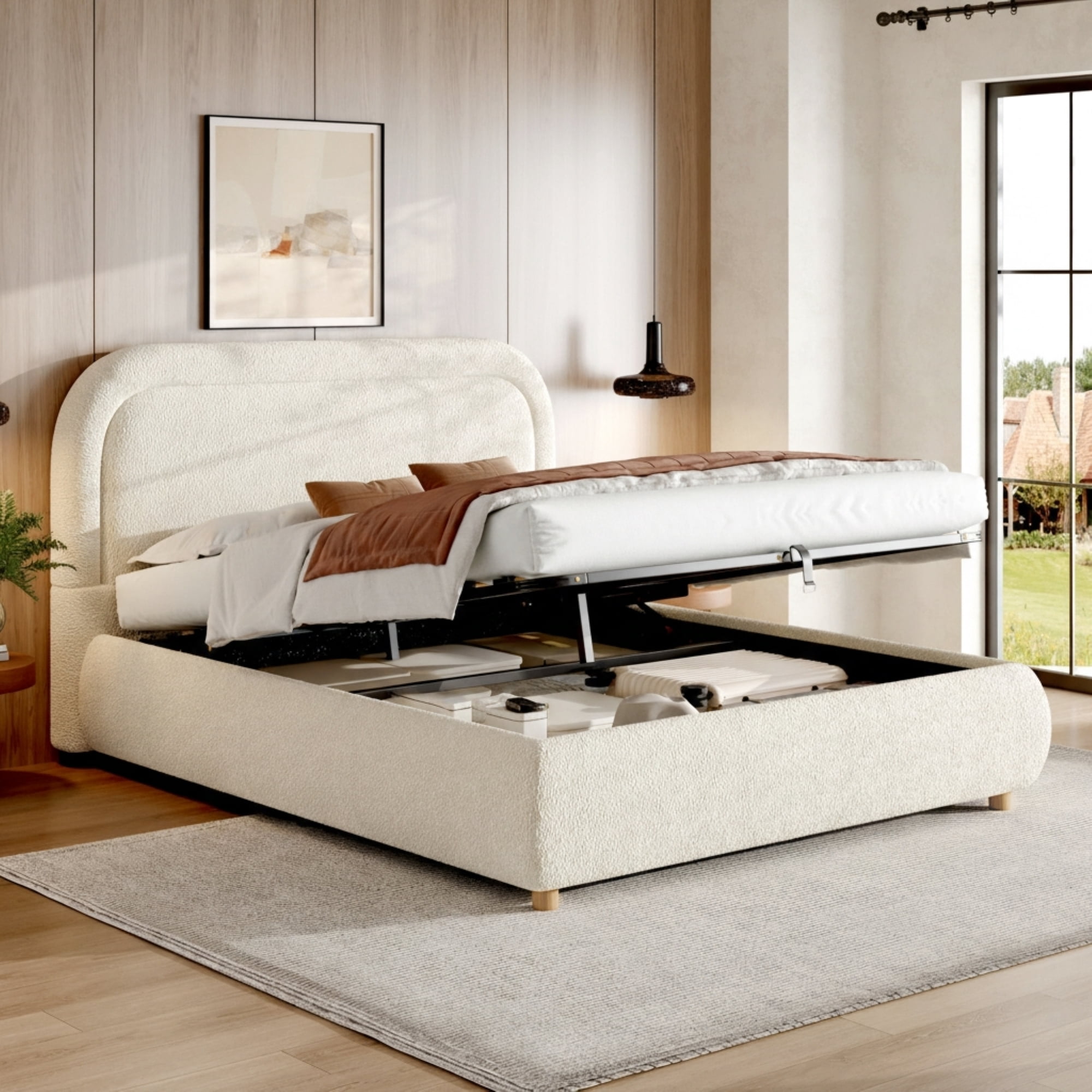 Click here for Modernluxe Queen Size Lift Up Storage Bed  Boucle... prices
