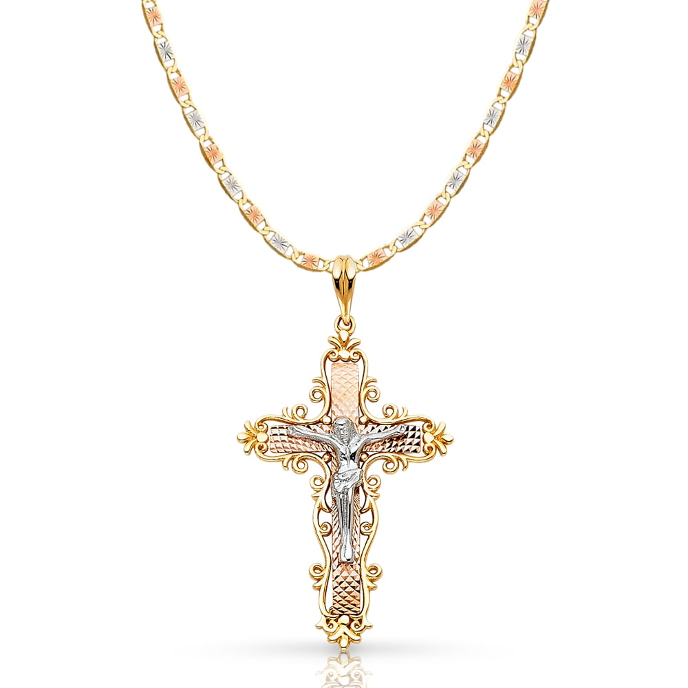 14K Tri Color Gold Crucifix Pendant with 3.3mm Valentino Star Diamond ...