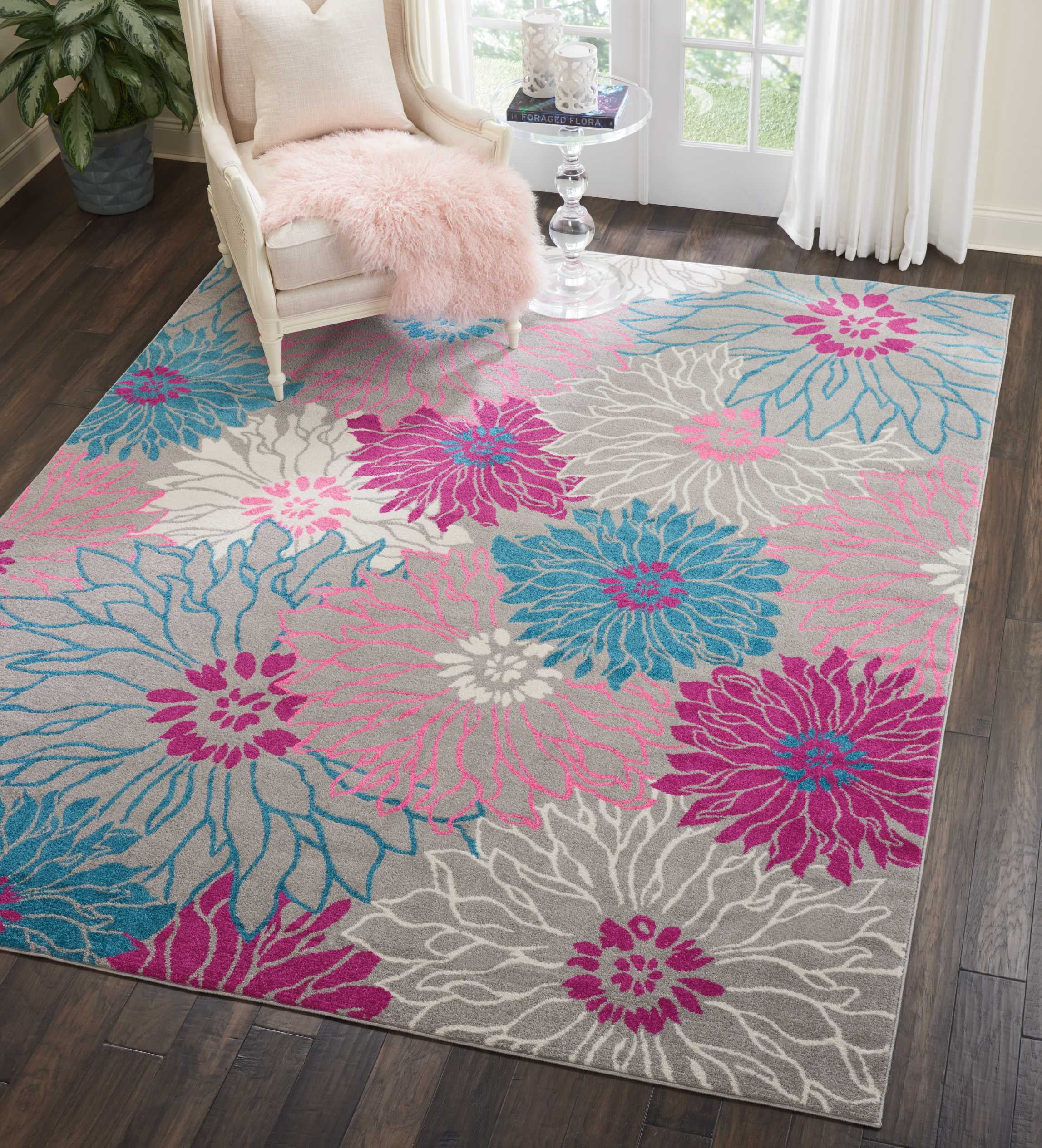 Nourison Passion Floral Grey 8' x 10' Area Rug, (8x10) - Walmart.com