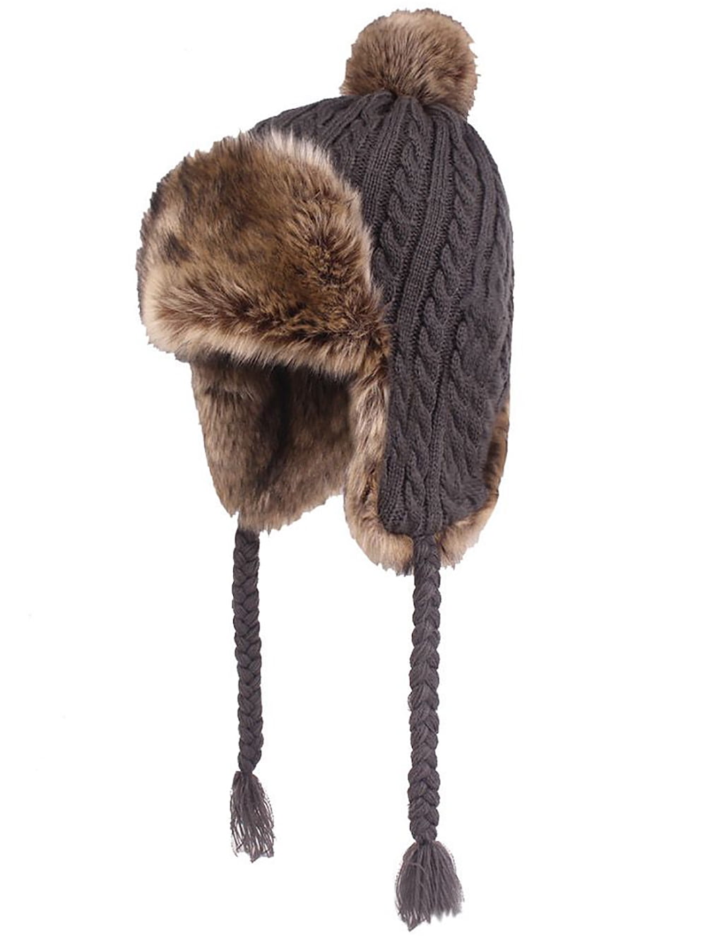 Lovebay Womens Winter Knitted Ushanka Hat, Ear Flaps Windproof with Pom ...