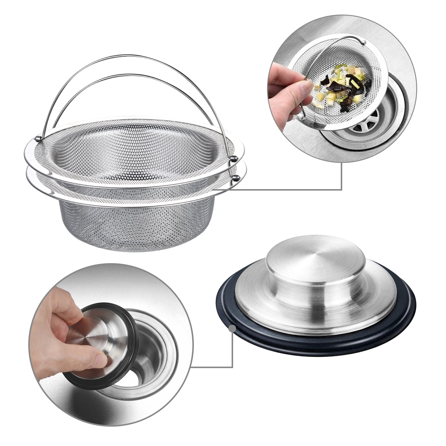 4.3 Inch Anti Clogging Stainless Steel Kitchen Sink Strainer with 3.3 ...