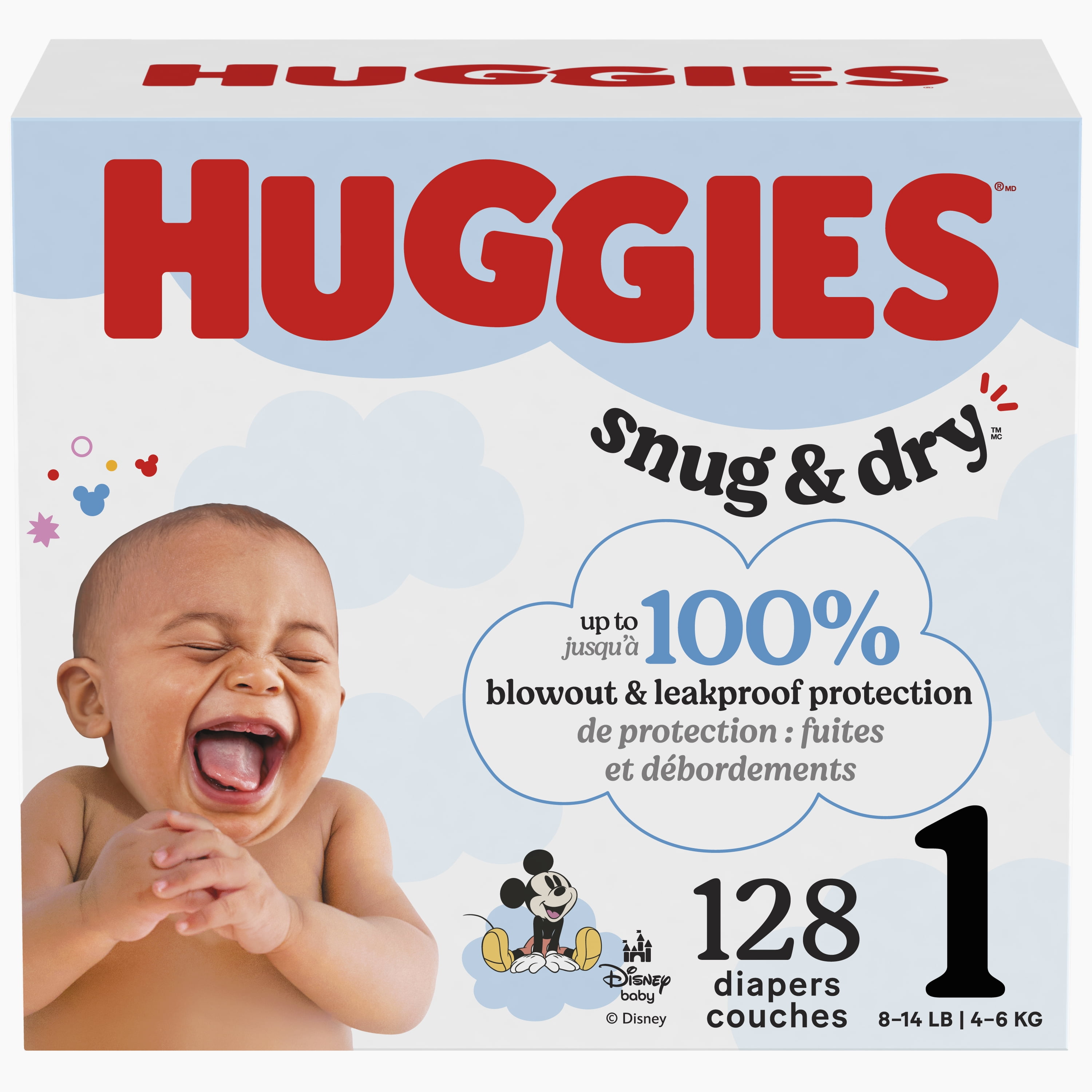 Huggies Snug & Dry Baby Diapers, Size 1 (8-14 lbs), 128 Ct - Walmart.ca