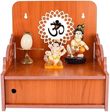 CrazyInk Wooden Readymade Wall Hanging Puja Temple for Home God Stand ...