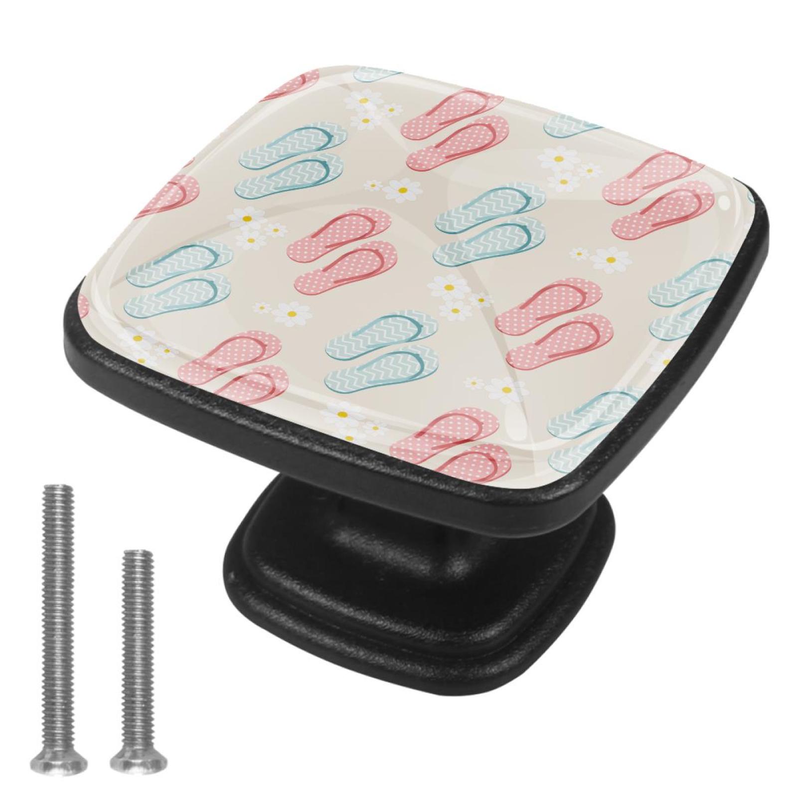 4 Pcs Cabinet Handle Drawer Pulls Pink Blue Flip Flops Knobs with Screws Square Furniture Office ...
