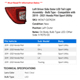 Honda Pilot 2019-2021 Left Driver Side Outer LED Tail Light Assembly ...