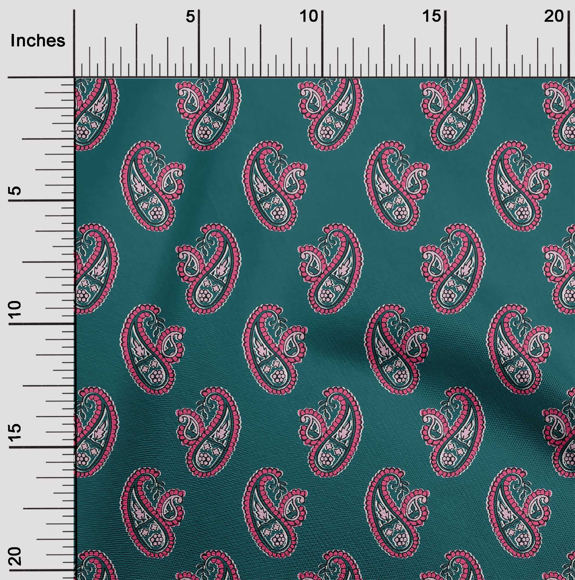 oneOone Cotton Silk Fabric Paisley Block Printed Fabric 1 Yard 42 Inch ...