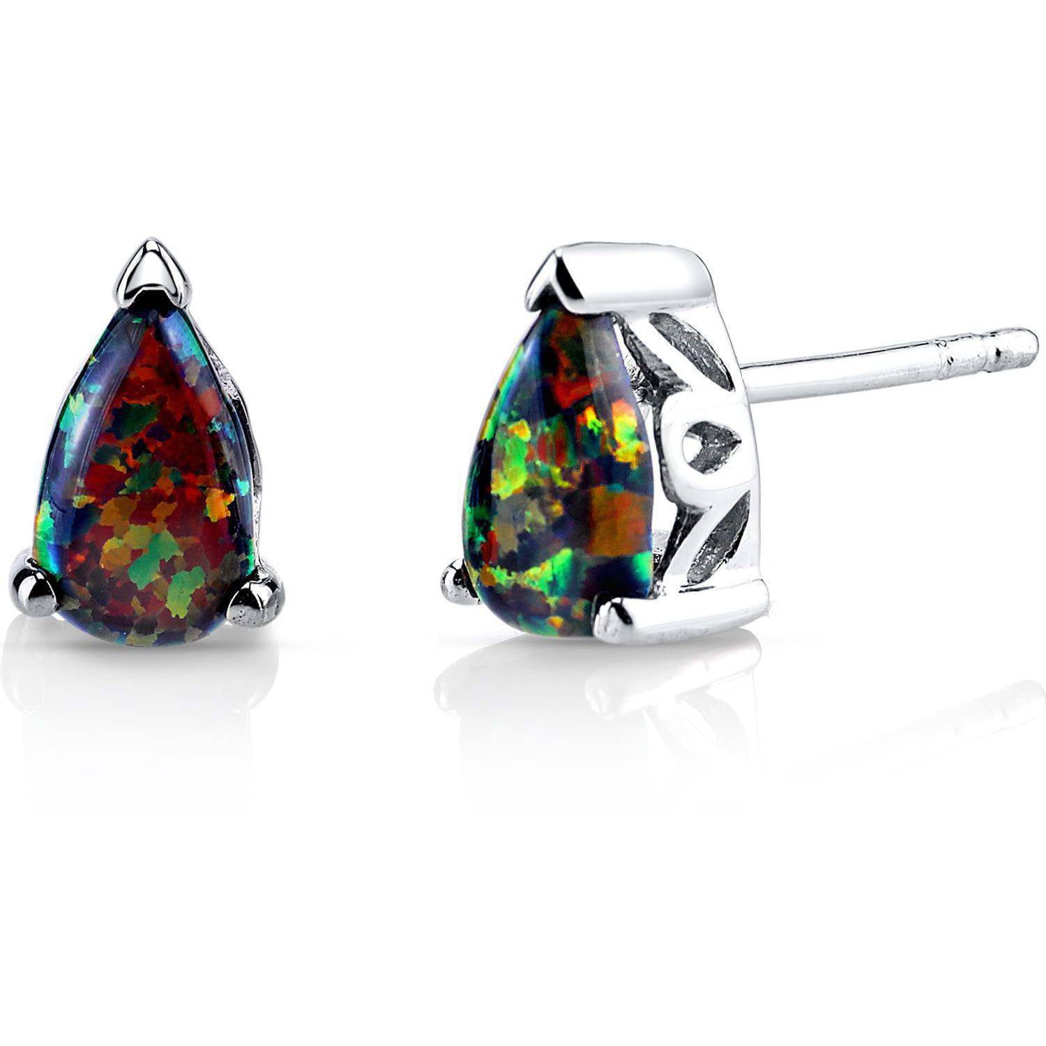 Oravo - 1 ct Teardrop Created Black Opal Stud Earrings in Sterling ...