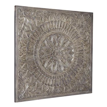 DecMode Traditional Carved Wood Floral Patterned Wall Décor with Brown ...