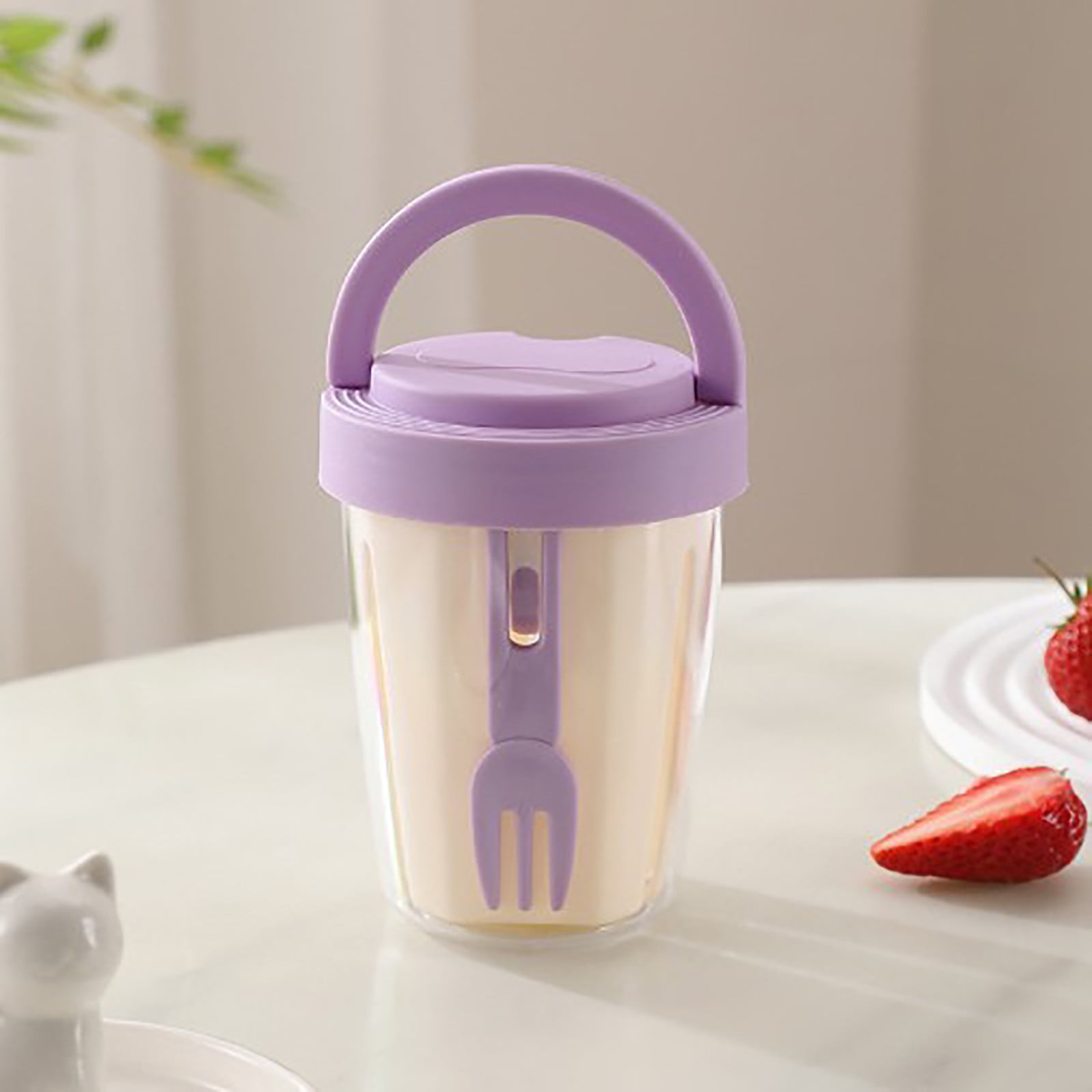 Fresh Fruit Salad Storage Cup to Go with Folding Handle, Lids, Fork ...