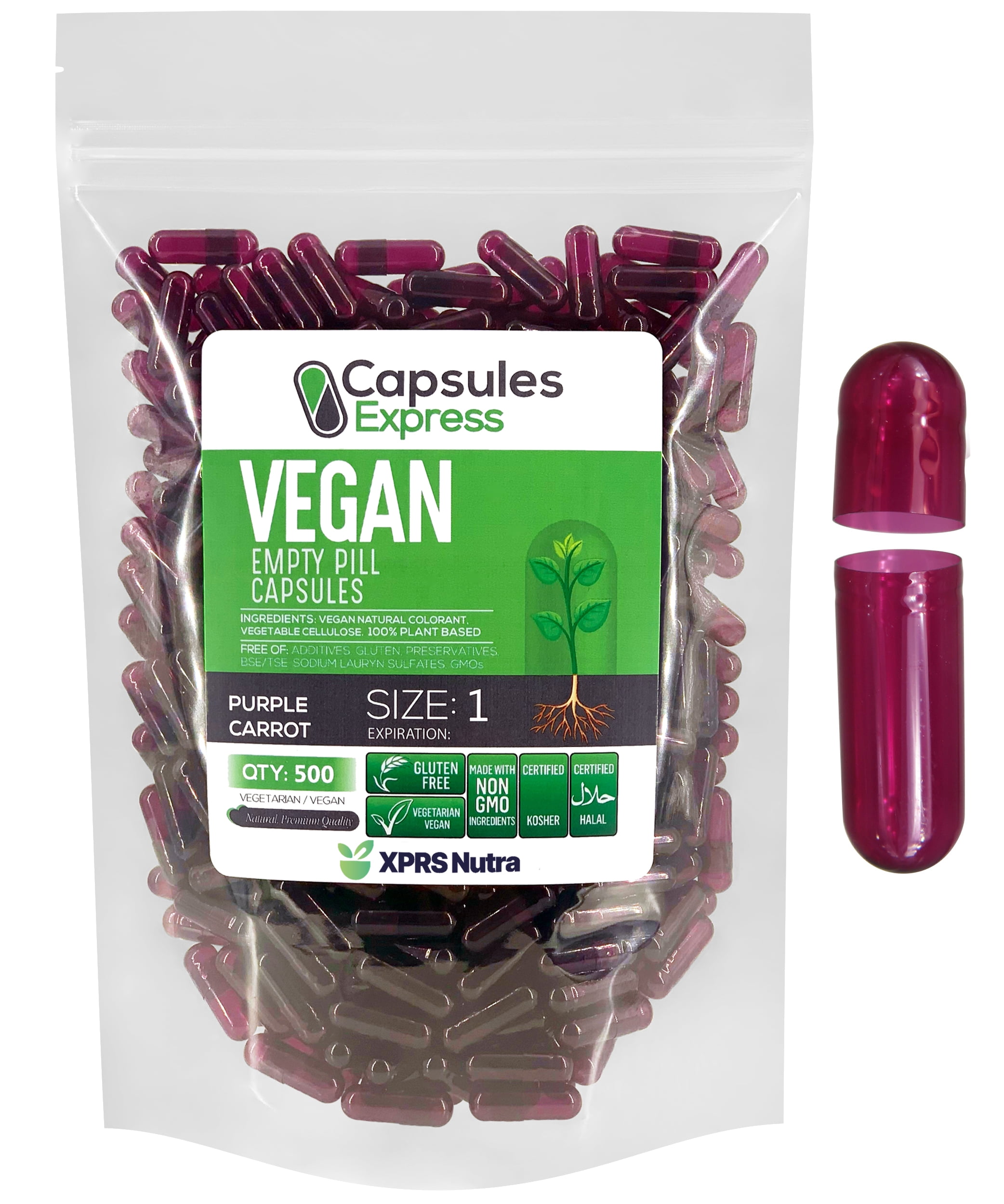 XPRS Nutra Size 1 Purple Carrot Empty Vegan Capsules - Vegetarian ...