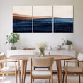 Blue Brown Wave Canvas Wall Art 3 Panels, Deep Blue Abstract Art Framed ...