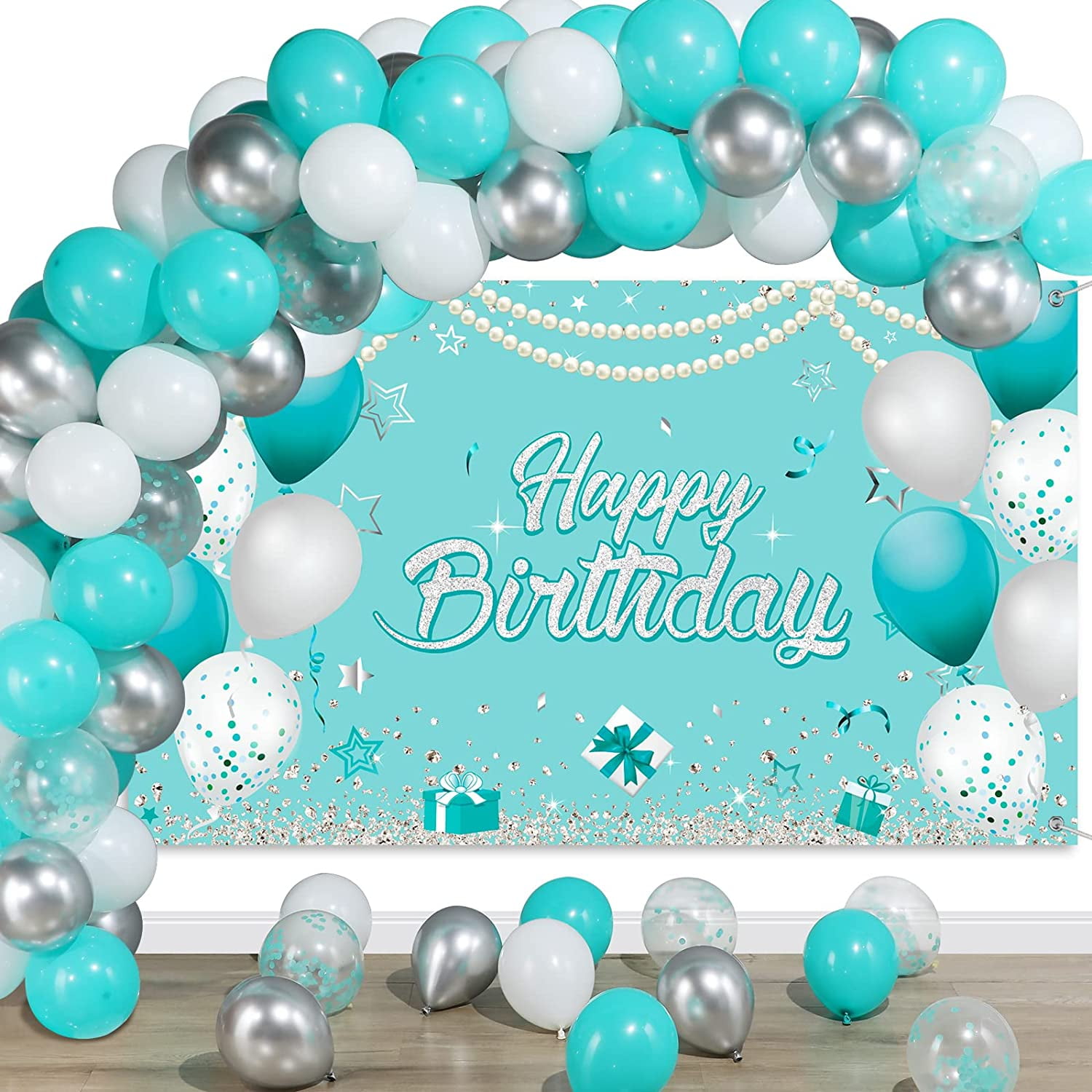 Teal Blue and Silver Birthday Party Decorations Set Include Teal blue ...
