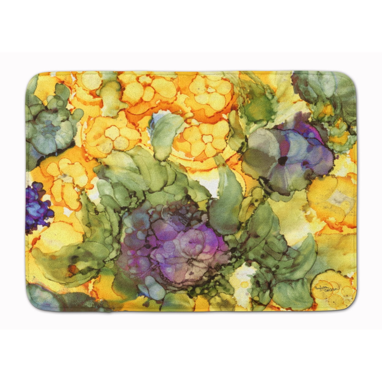 Abstract Flowers Purple and Yellow Machine Washable Memory Foam Mat ...