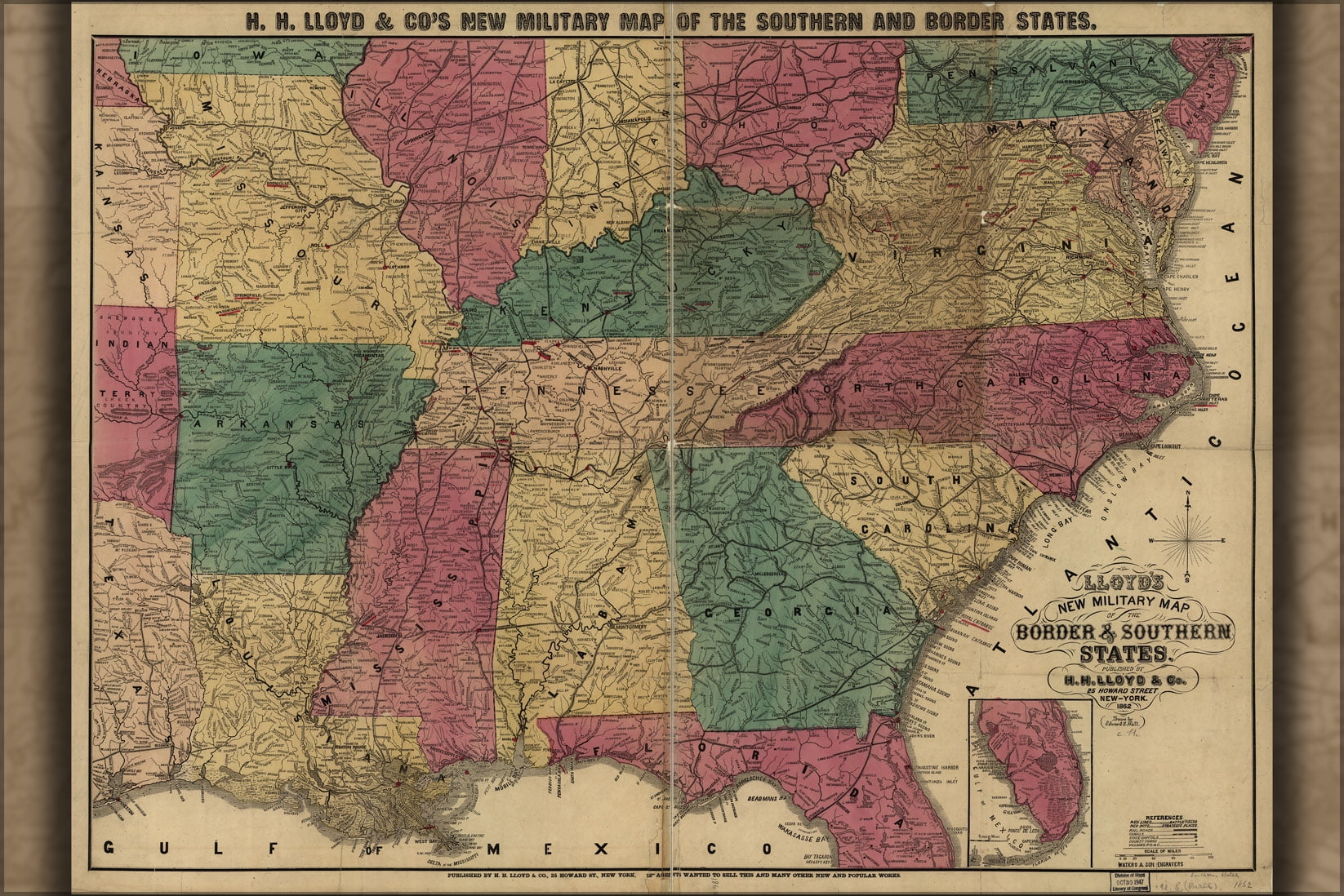 24"x36" Gallery Poster, civil war map border & southern states 1862 ...