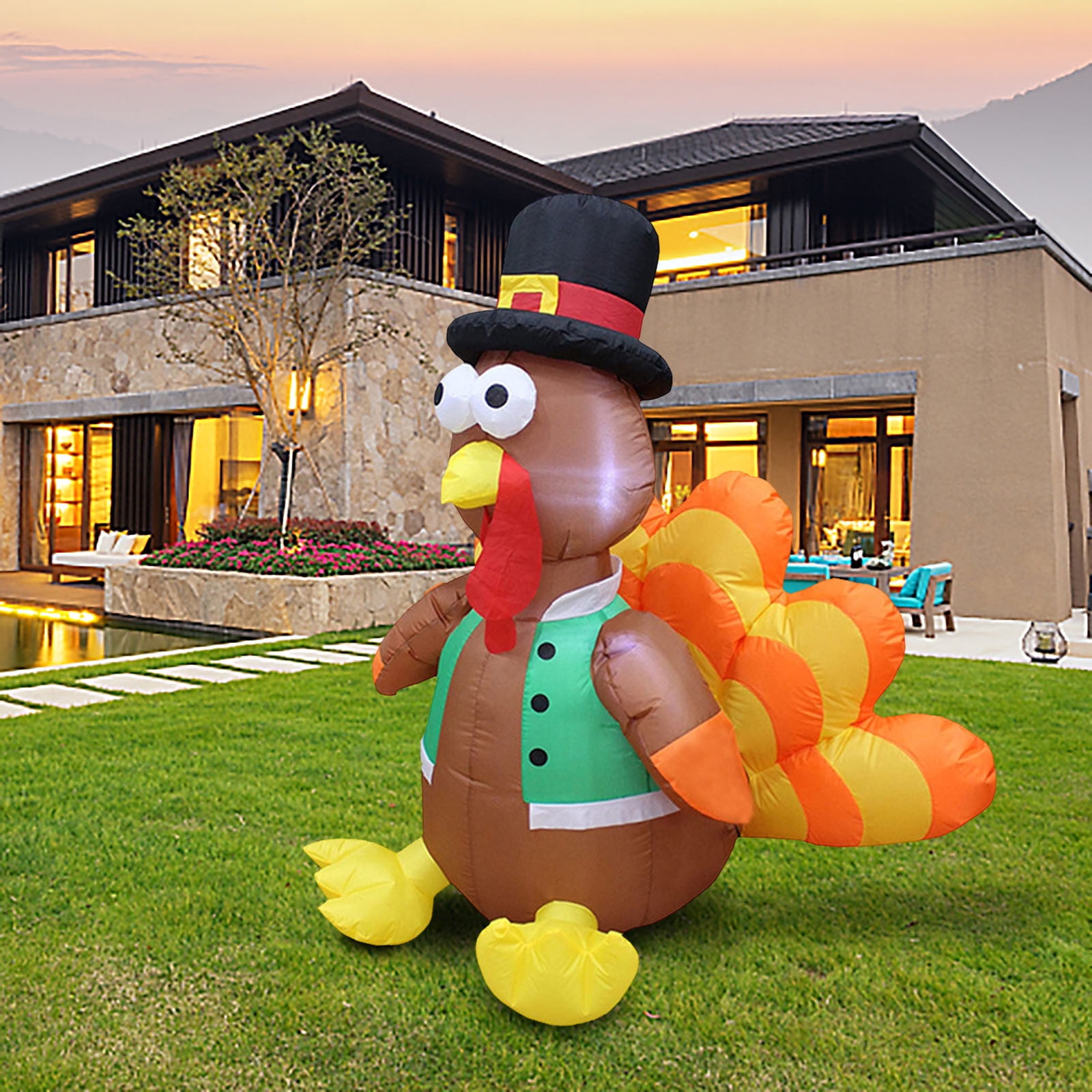 VBVC Inflatable Turkey Thanksgiving With Pilgri Hat Yard Decoration Led ...