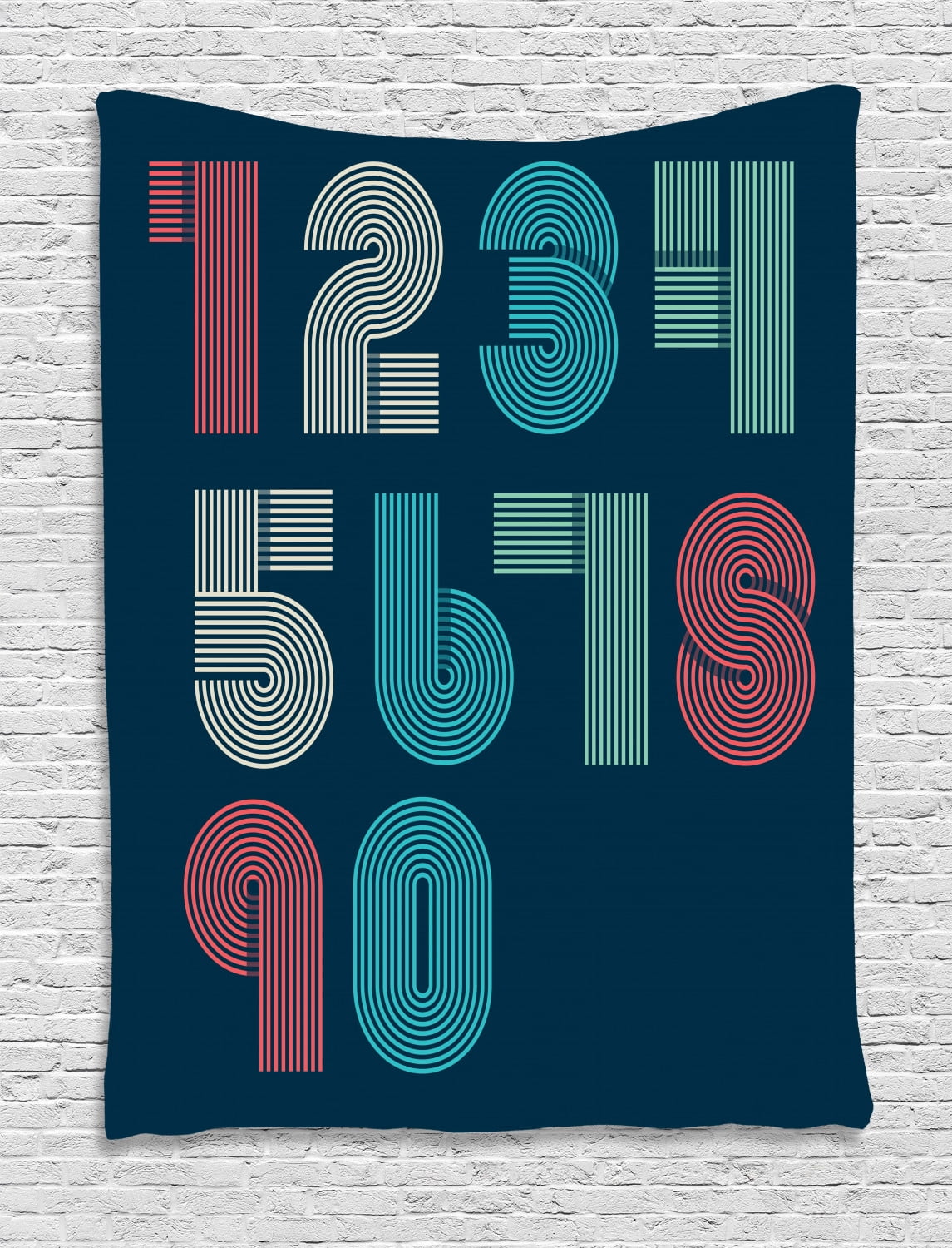 Number Tapestry, Retro Style Striped Funky Mathematical Signs Digital ...