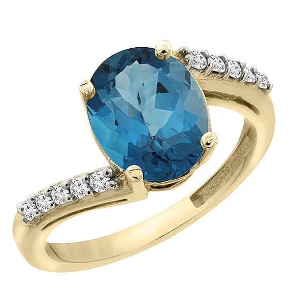 10K Yellow Gold Natural London Blue Topaz Ring Oval 10x8 mm Diamond ...