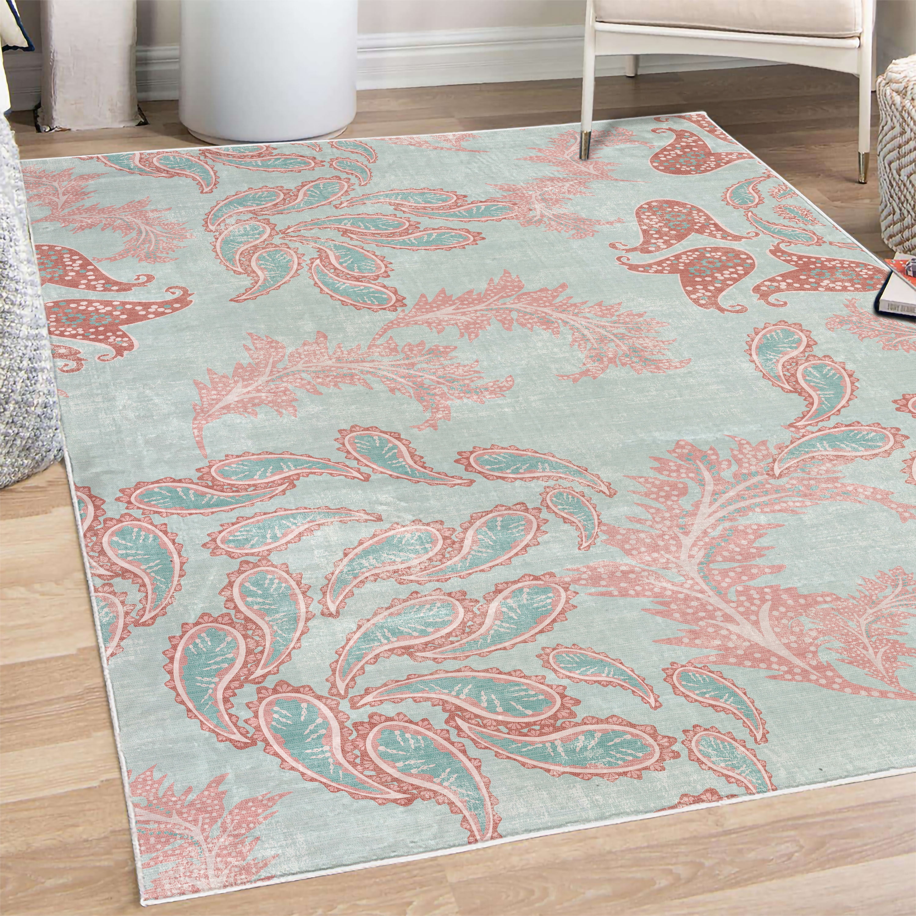 Paisley Decorative Rug, Traditional Floral Like Pattern Curvy Design ...