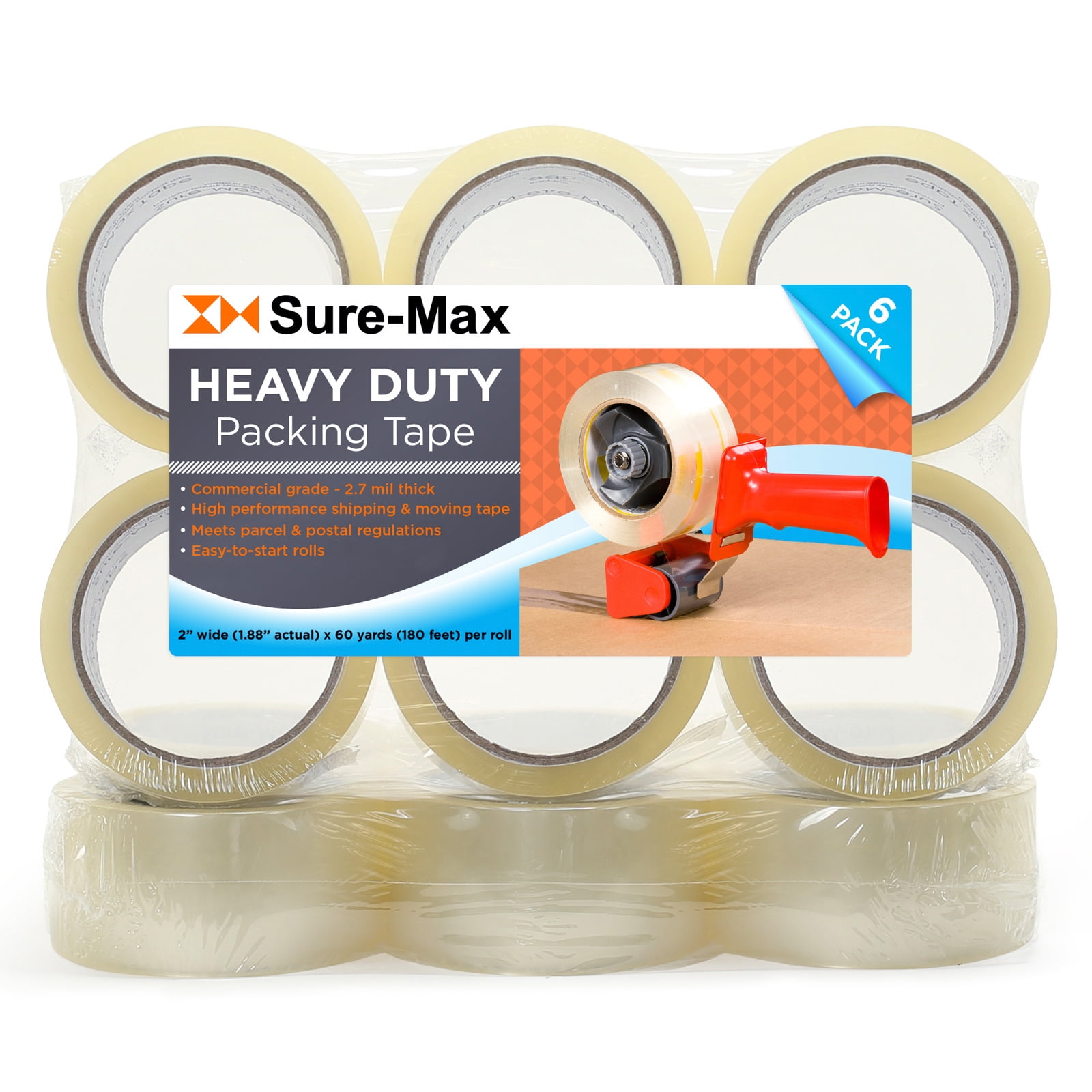 Sure-Max 12 Rolls Heavy-Duty Shipping & Packing Tape (2" x 60 yard/180 ...