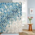 Blue Gradient Mosaic Shower Curtain Set with Hooks, Grid Abstract Color ...