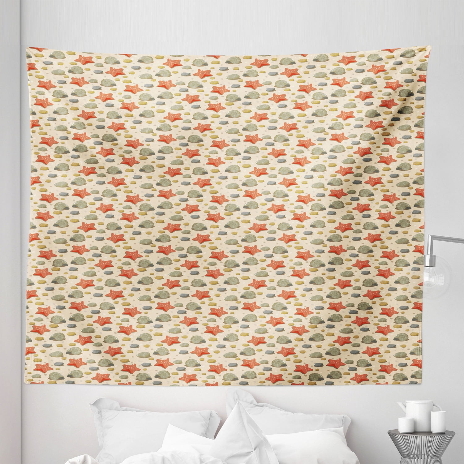Shell Tapestry, Simplistic Ocean Sea Pebbles Seashells and Starfish ...