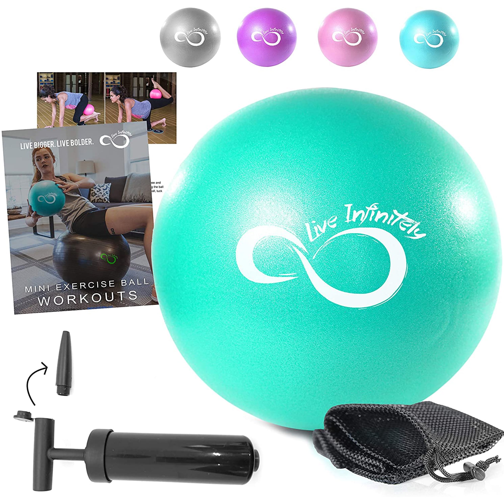 Live Infinitely 9” Pilates Ball Workout Equipment with Mesh Bag & Hand ...