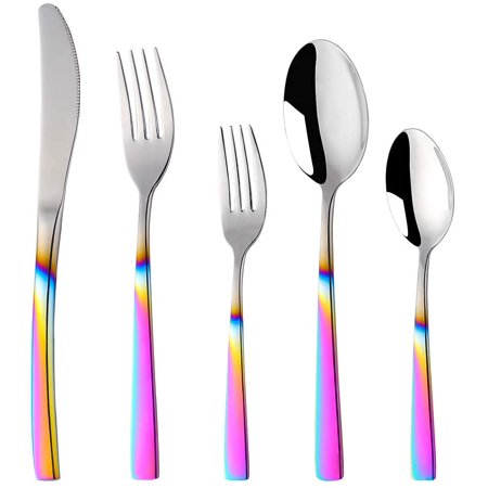 KSCD 20-Pieces Gradient Rainbow Silverware Set Metal Stainless Steel ...
