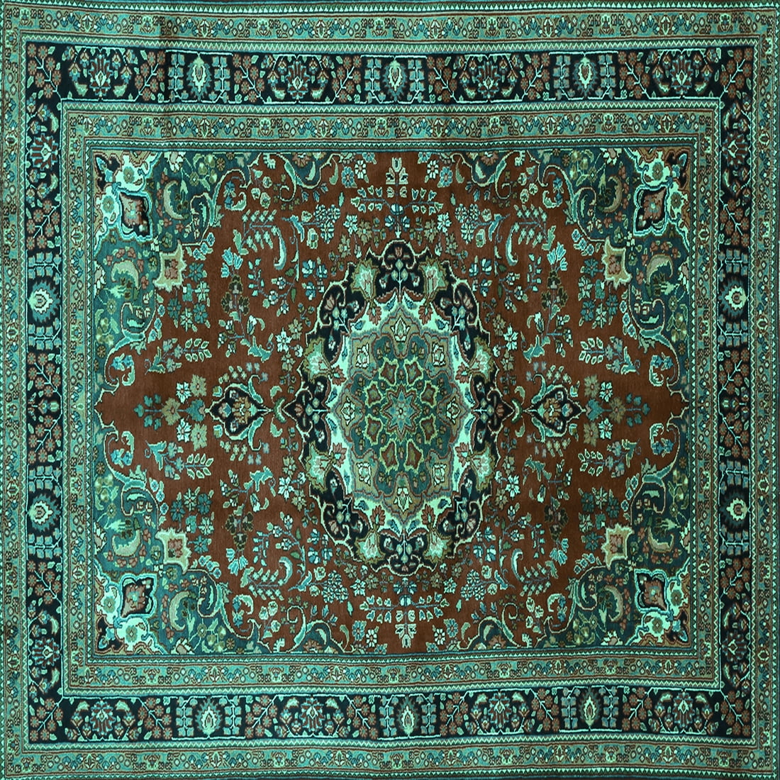 Ahgly Company Indoor Square Medallion Turquoise Blue Traditional Area ...