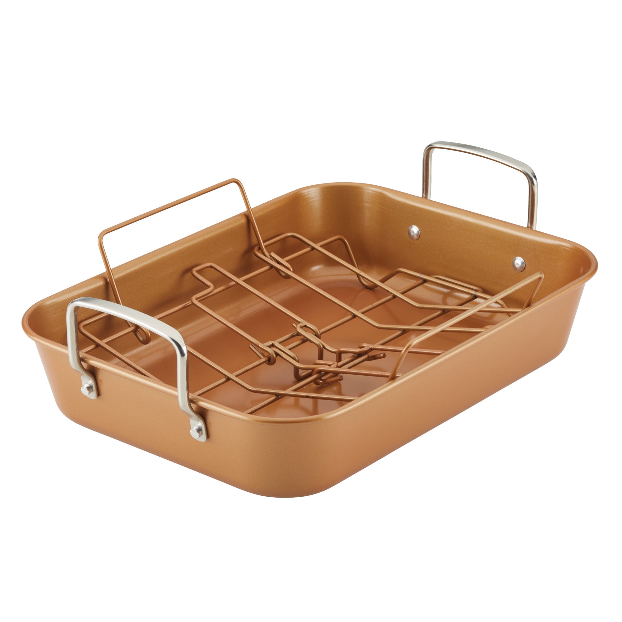 Ayesha Bakeware Nonstick Roaster with Convertible Rack, 11-Inch x 15 ...