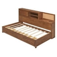 Solid Wood Bed Frame with 3 Storage Drawers, Upper Soft Board, Shelf ...
