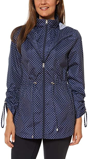 Jones New York Womens Parka in a Pocket Rain Jacket (Navy Mini Dot ...