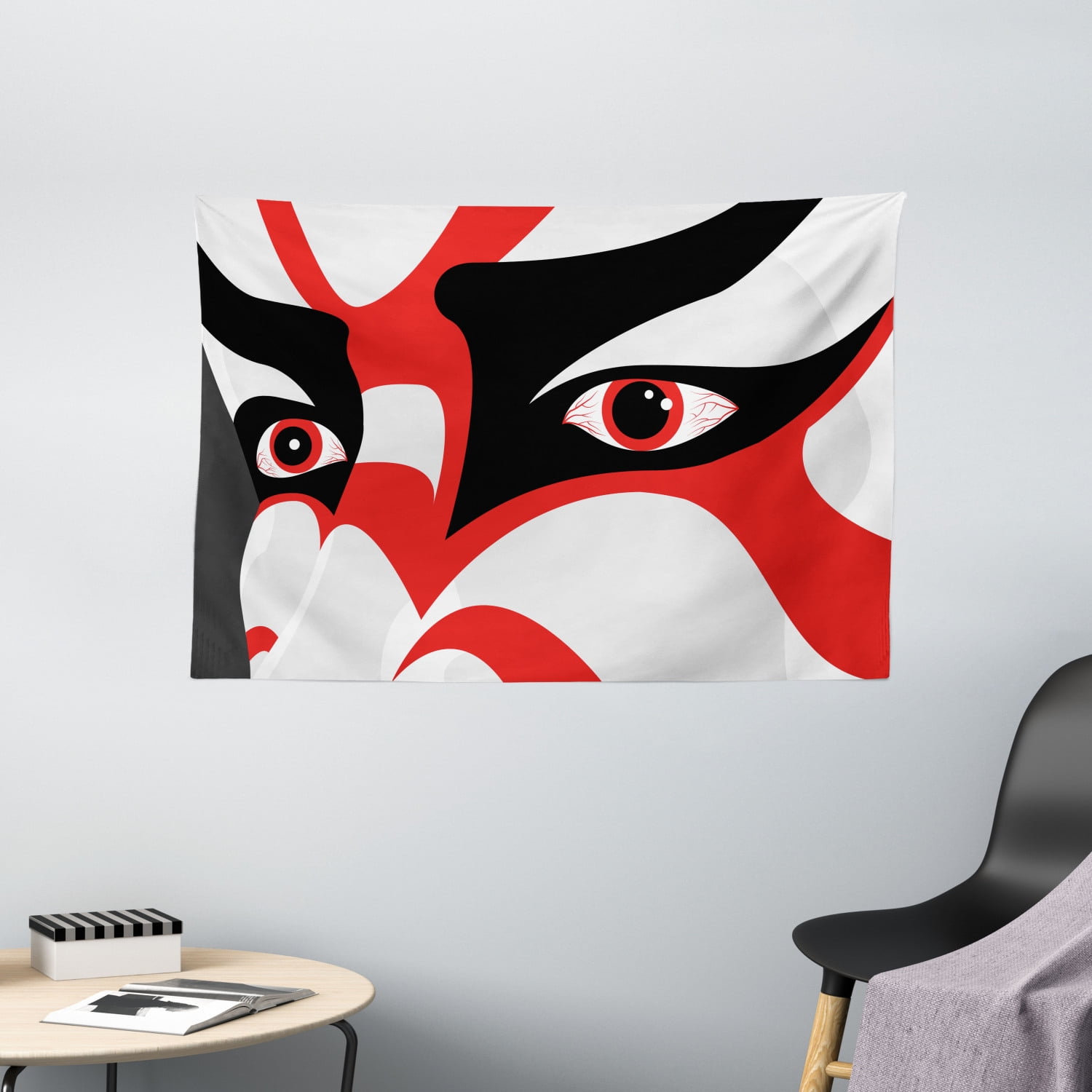 Kabuki Mask Decoration Tapestry, Japanese Drama Kabuki Face with ...