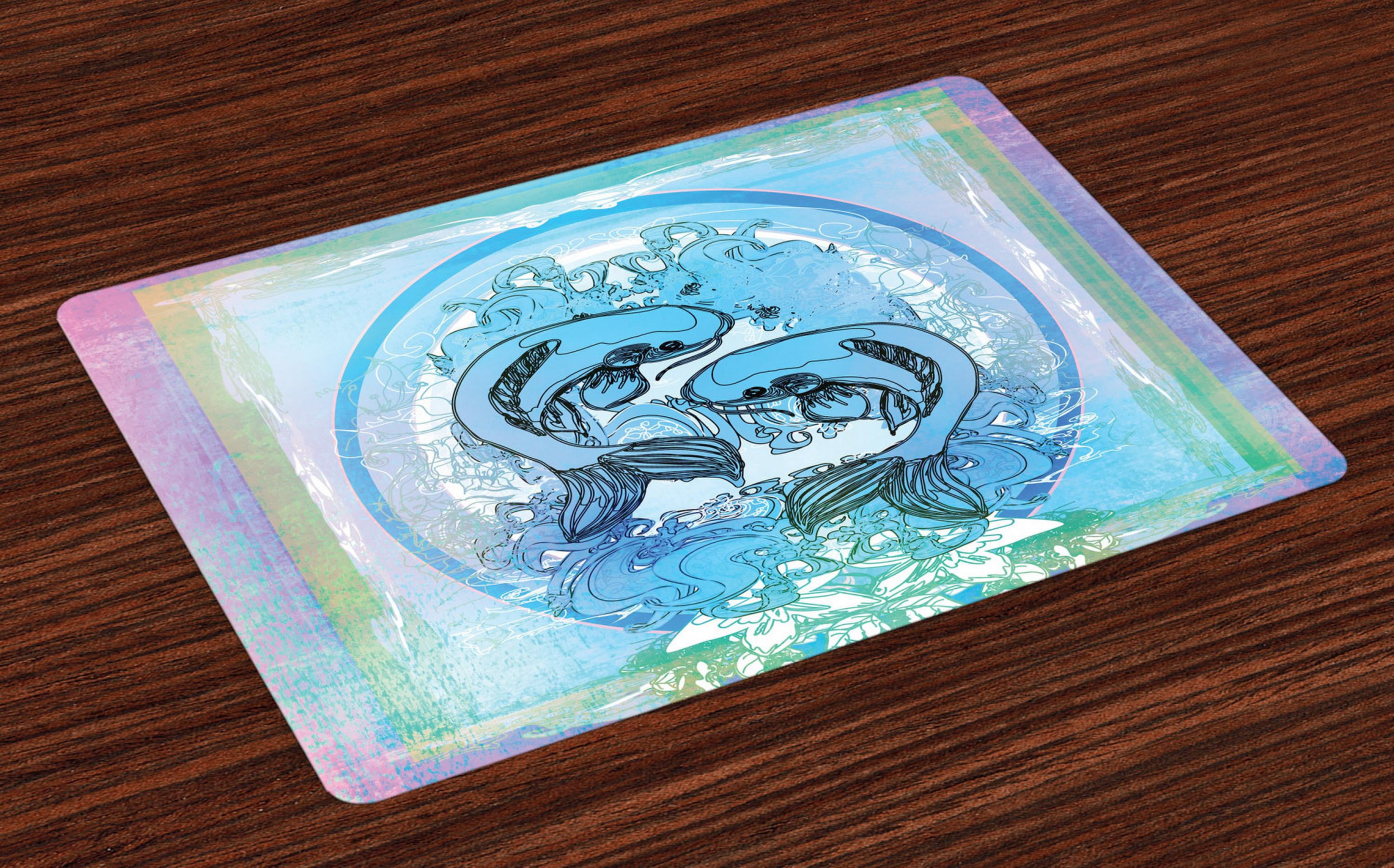 Ambesonne Fish Place Mats Set of 4, Japanese Koi on Sea Blue, Standard ...