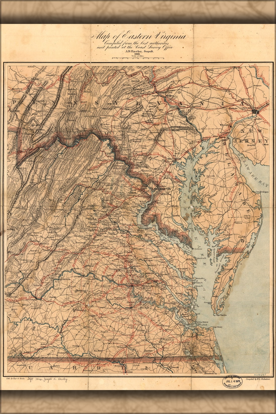 24"x36" Gallery Poster, Map of eastern Virginia 1863 - Walmart.com