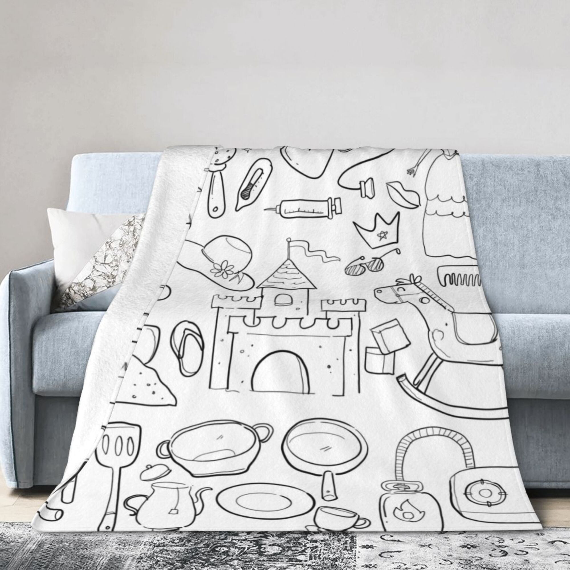 Anti-Pilling Flannel Bed Throw Blankets Baby Hand Sketch - Couch-Ultra ...