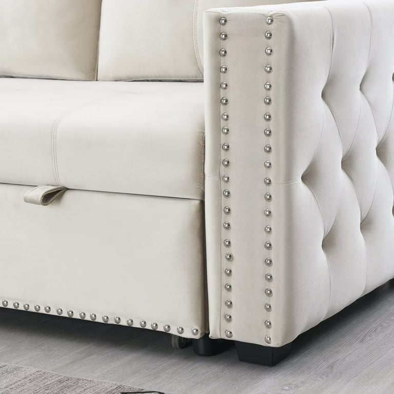 Beige Leather Sofa Sleeper | Baci Living Room