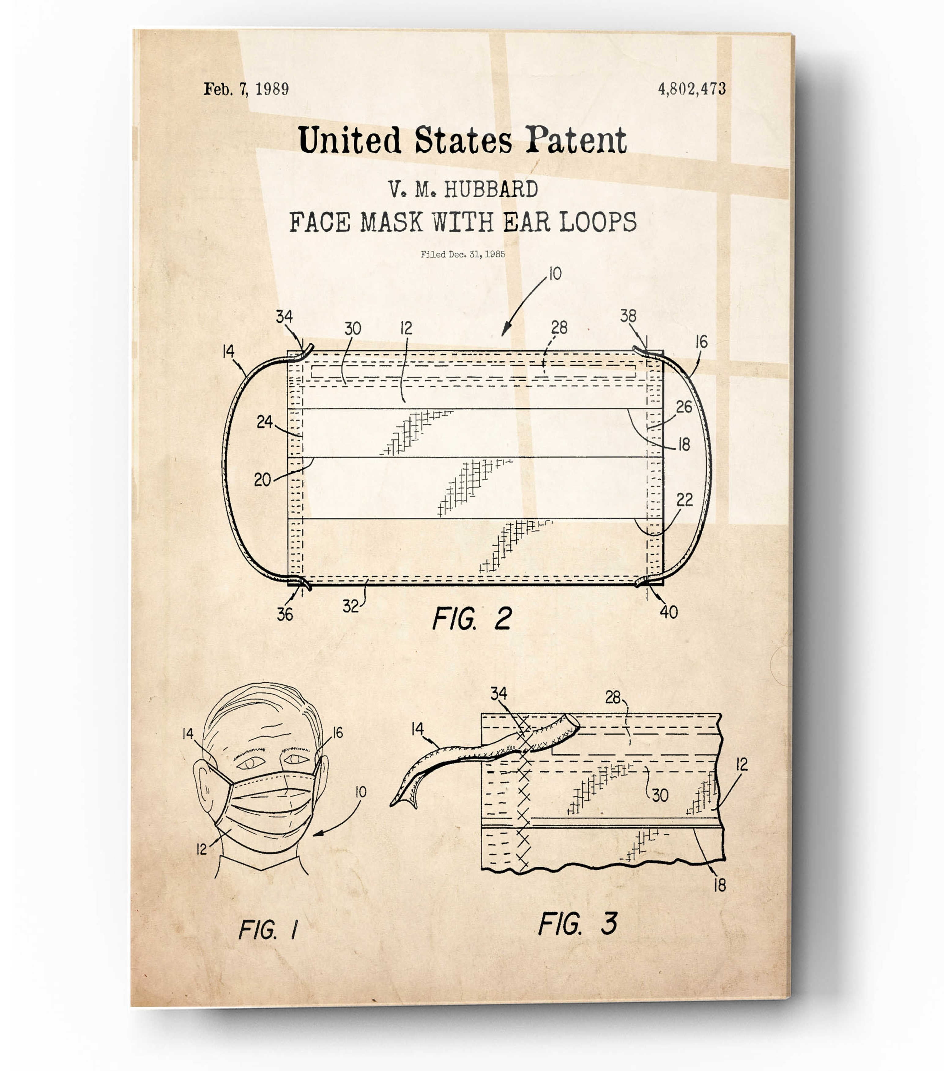 Epic Art 'Medical Face Mask Blueprint Patent Parchment,' Acrylic Glass ...