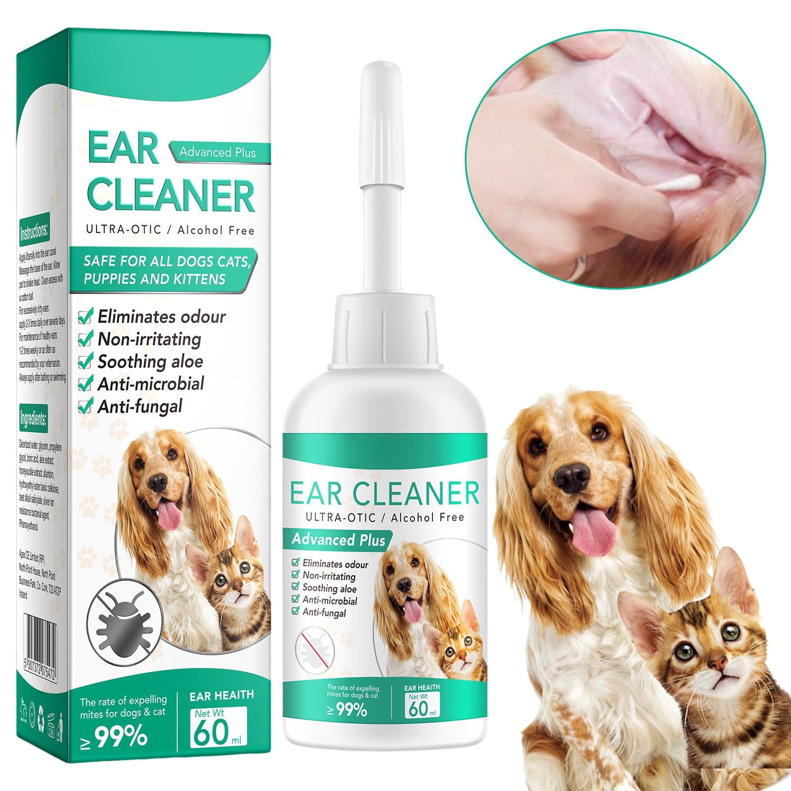 Limpiador de oídos para mascotas de 60 ml y eliminador de ácaros y ...
