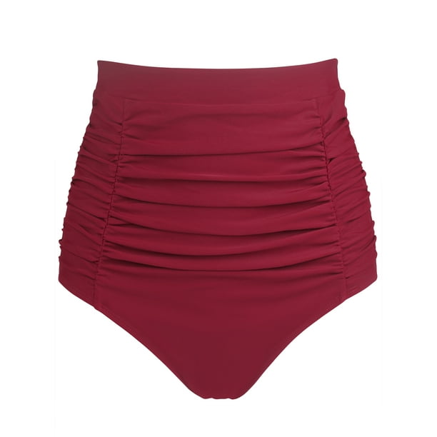 Relleciga Women's High Waisted Ruched Plus Bikini Swim Bottoms Bathing ...