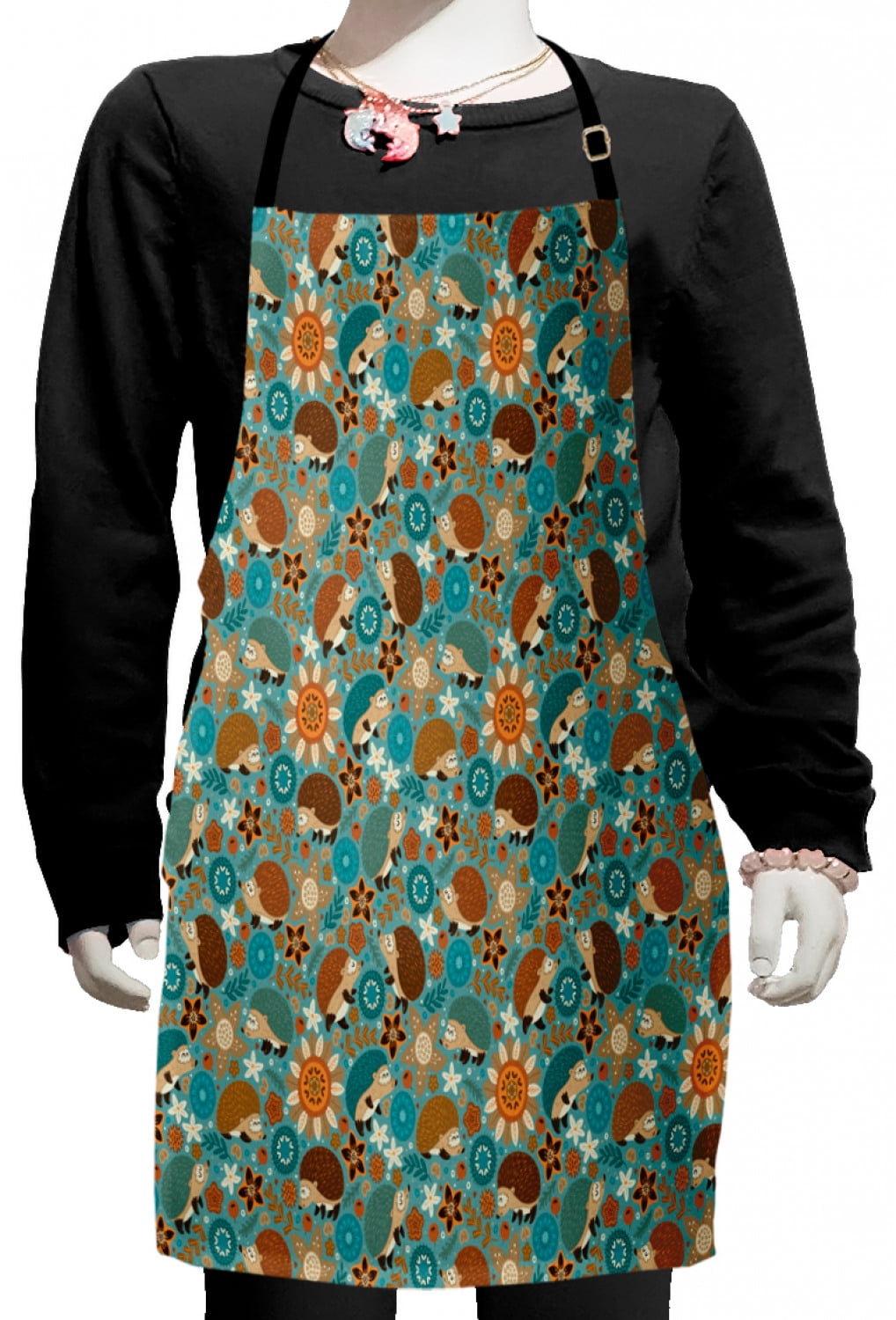 Cartoon Kids Apron, Hedgehogs and Flowers with Ornamental Motifs ...