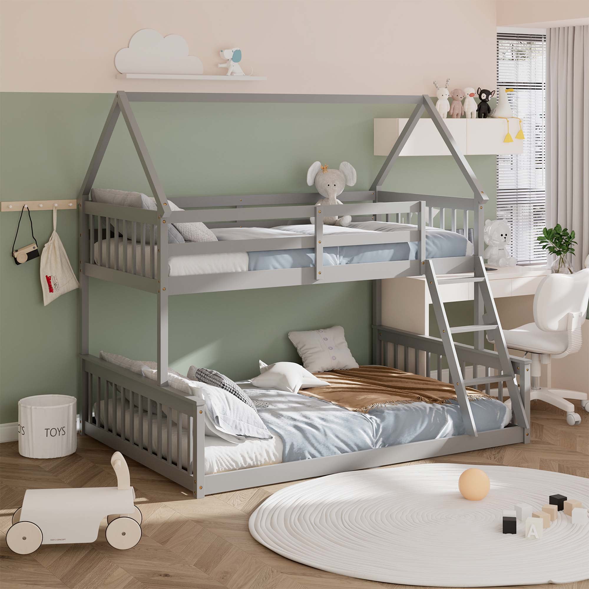 Click here for Costway Twin Over Full House Bunk Bed With Ladder... prices