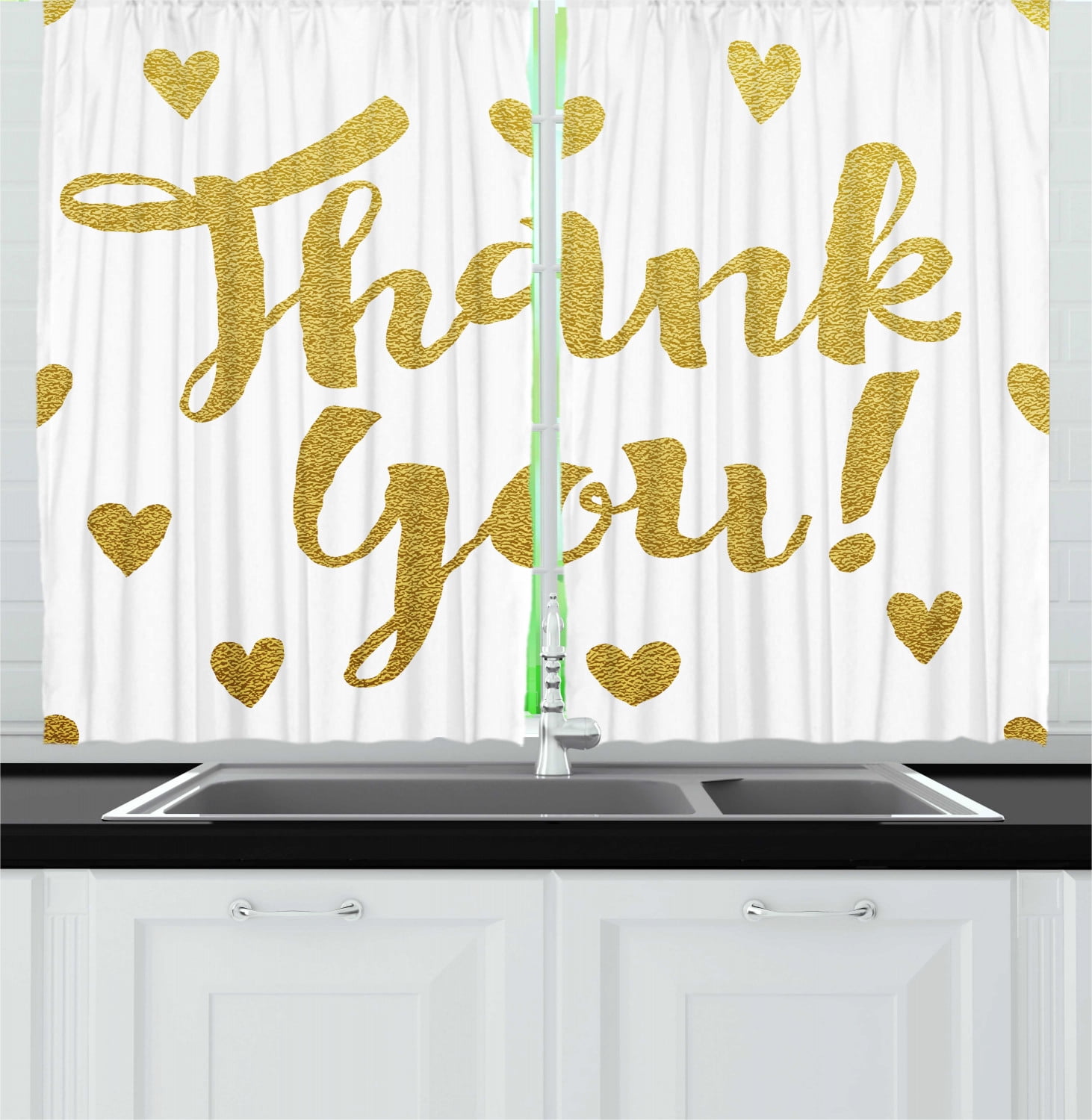 Thank You Curtains 2 Panels Set, Repeating Hearts Love Joined ...