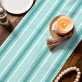Aqua White Stripes Table Runner, Modern Minimalist Aqua Lines Washable ...