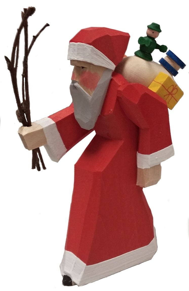 Santa Claus with Walking Stick German Wood Carved Christmas Figurine ...