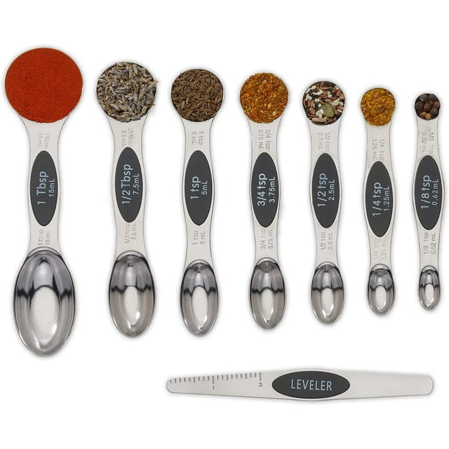 Magnetic Metal Measuring Spoons Set Stainless Steel Etched Stackable ...