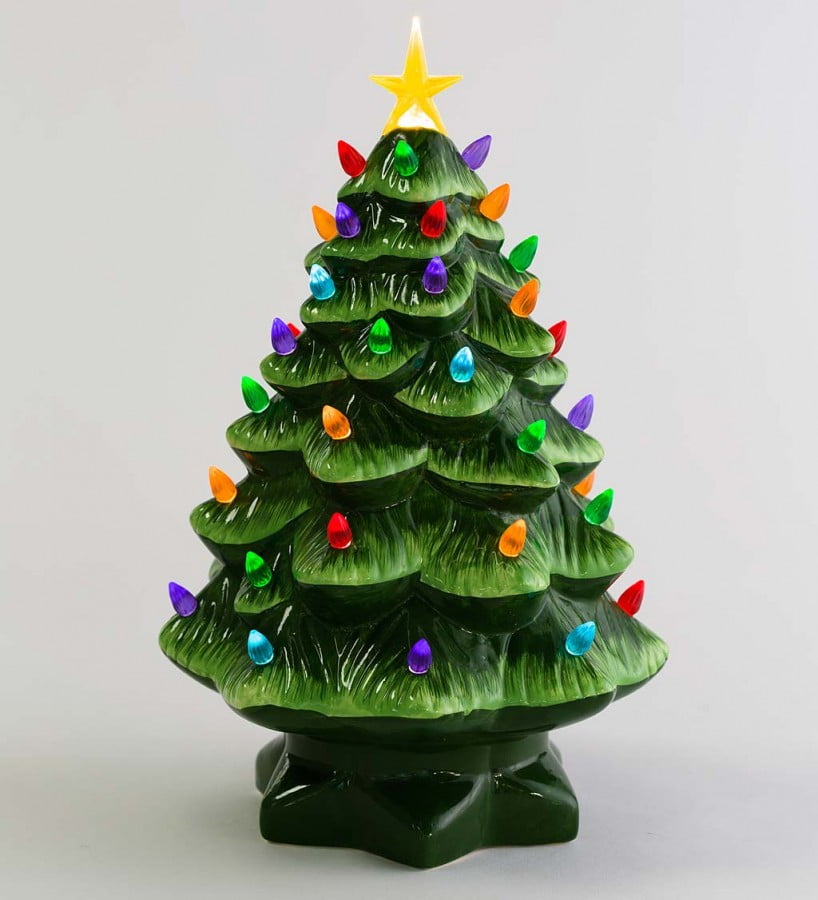 Plow & Hearth 14" Indoor/Outdoor Battery-Lighted Ceramic Christmas Tree ...