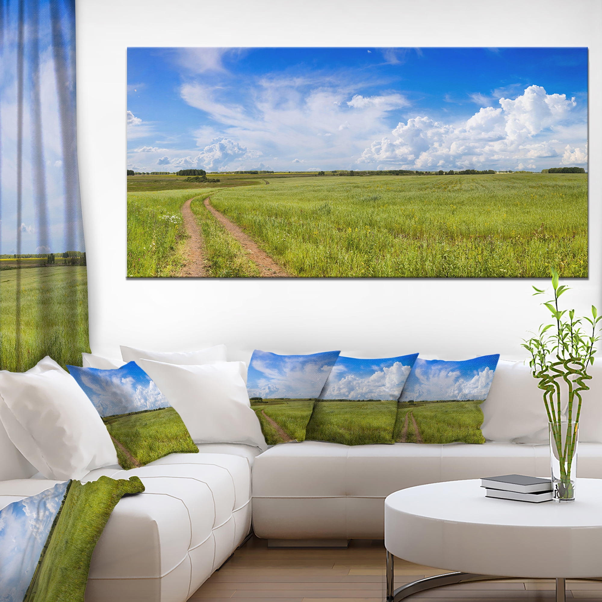 Click here for Designart Road In Field With Green Grass - Landsca... prices