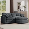 Corduroy Two-Seater Sofa with 1 Footrest, L-Shaped 2-Seater Sofa with ...